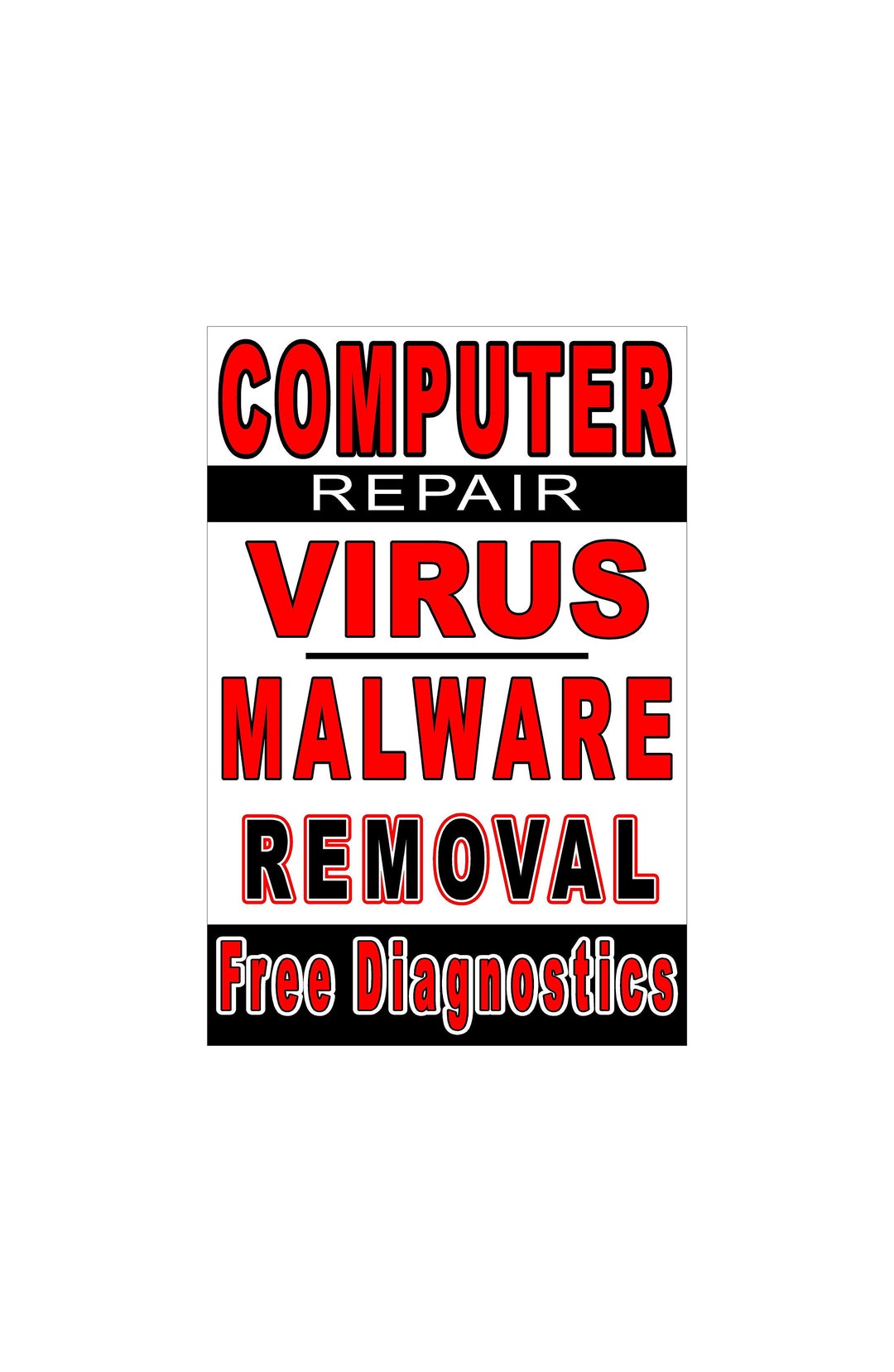 Computer Repair Virus Malware Removal Advertising Poster Sign 24"x36 ...