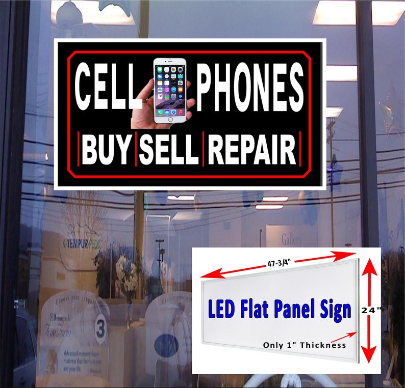 Cell Phone Buy Sell Repair Led Flat Panel Light Box Window Sign 48x24 ...