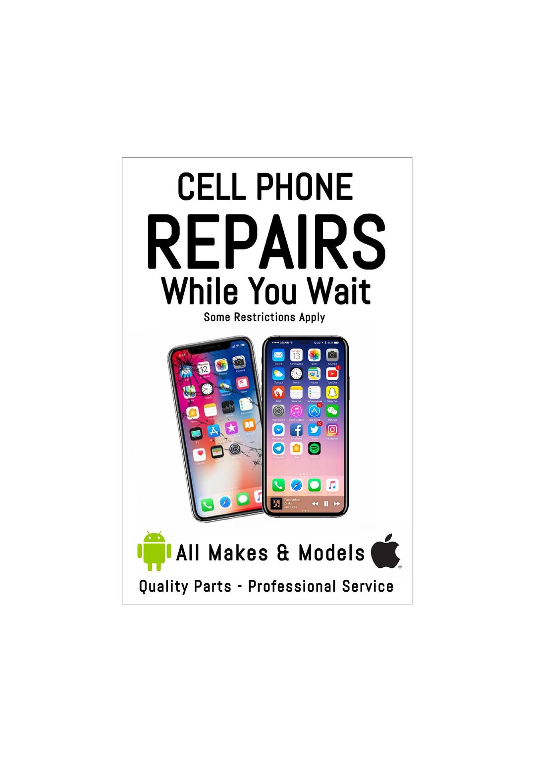 Cell Phone Repairs While You Wait Advertising Poster Sign 24"x36" - Etsy