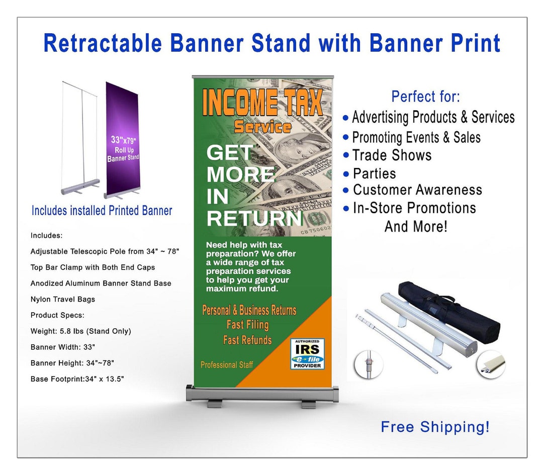 Income Tax Service - Retractable Banner Stand Sign With 33"x 78" Banner ...