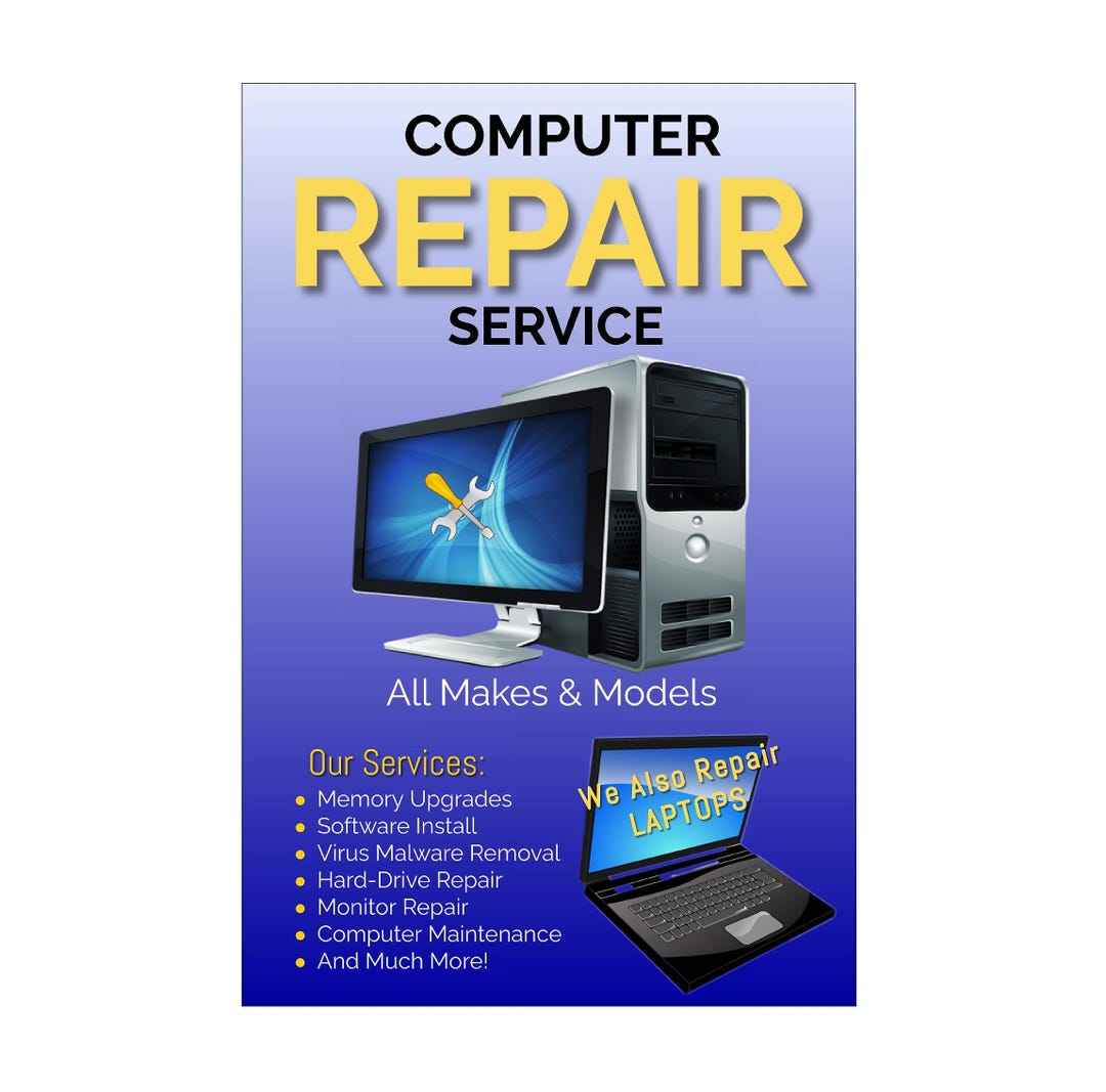Computer Repair Advertising Poster Sign 24"x36" - Etsy