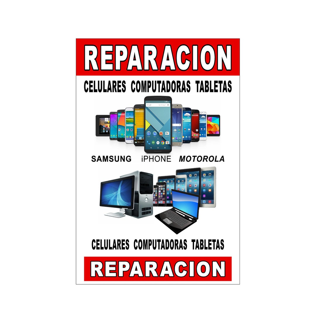 Reparacion Celulares computadoras tabletas 24x36 cartel publicitario español - Etsy México