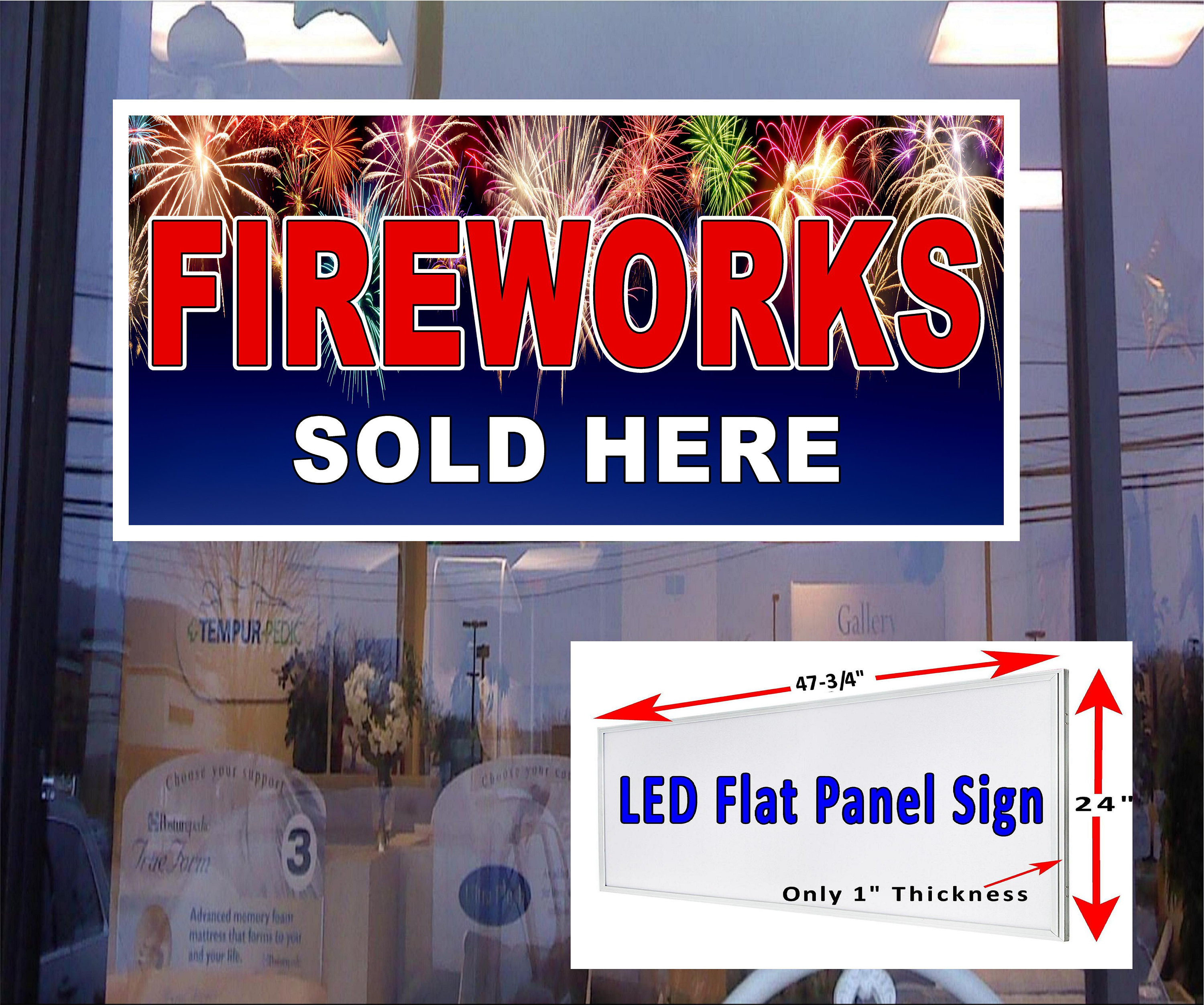 FIREWORKS Sold Here Led Flat Panel Light Box Window Sign 48x24 - Etsy