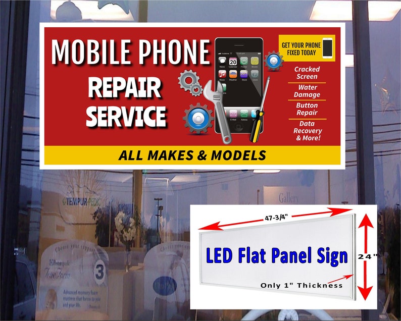 Mobile Phone Repair Service Led Flat Panel Light Box Window Sign 48"x24 ...
