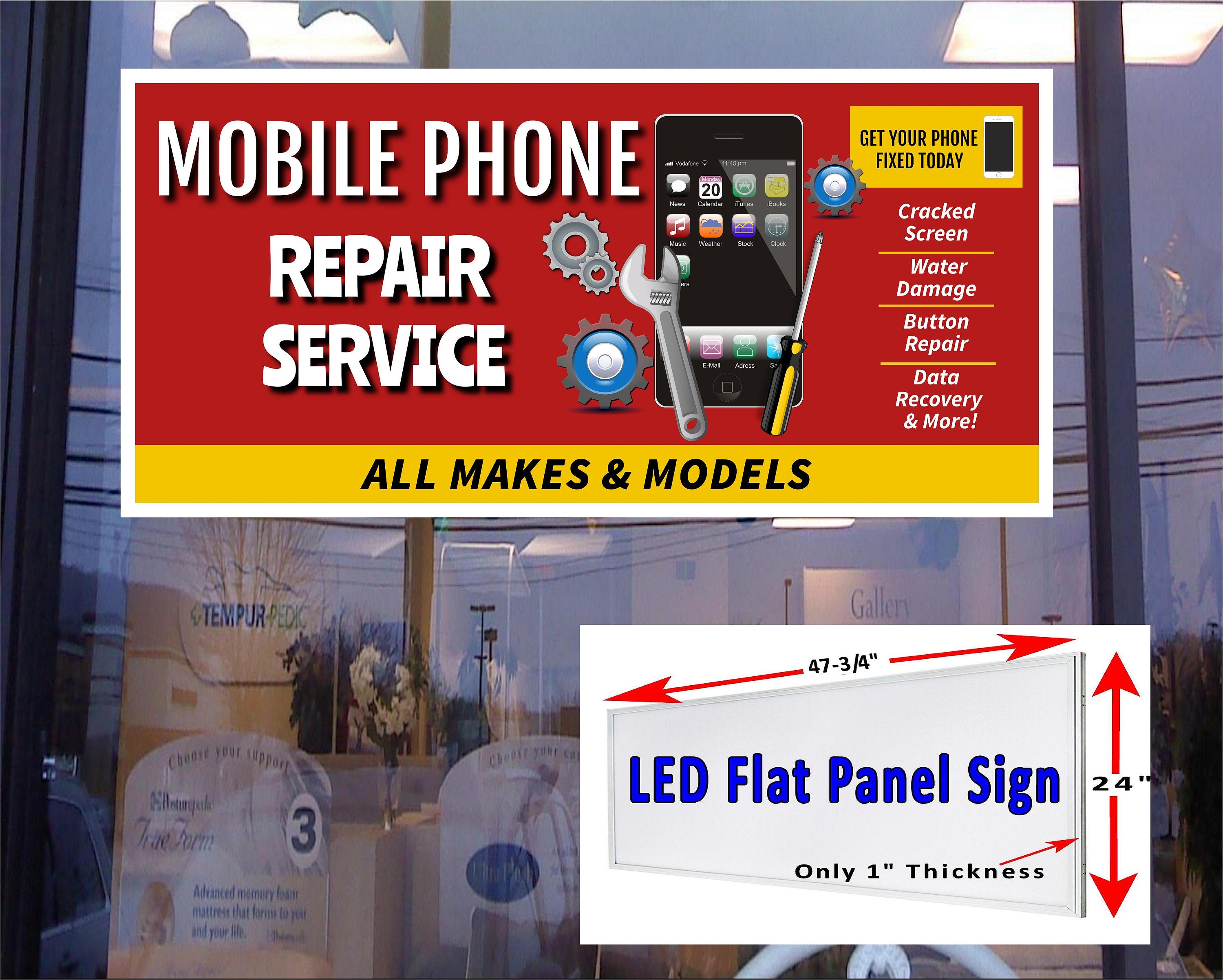 Mobile Phone Repair Service Led Flat Panel Light Box Window Sign 48"x24 ...