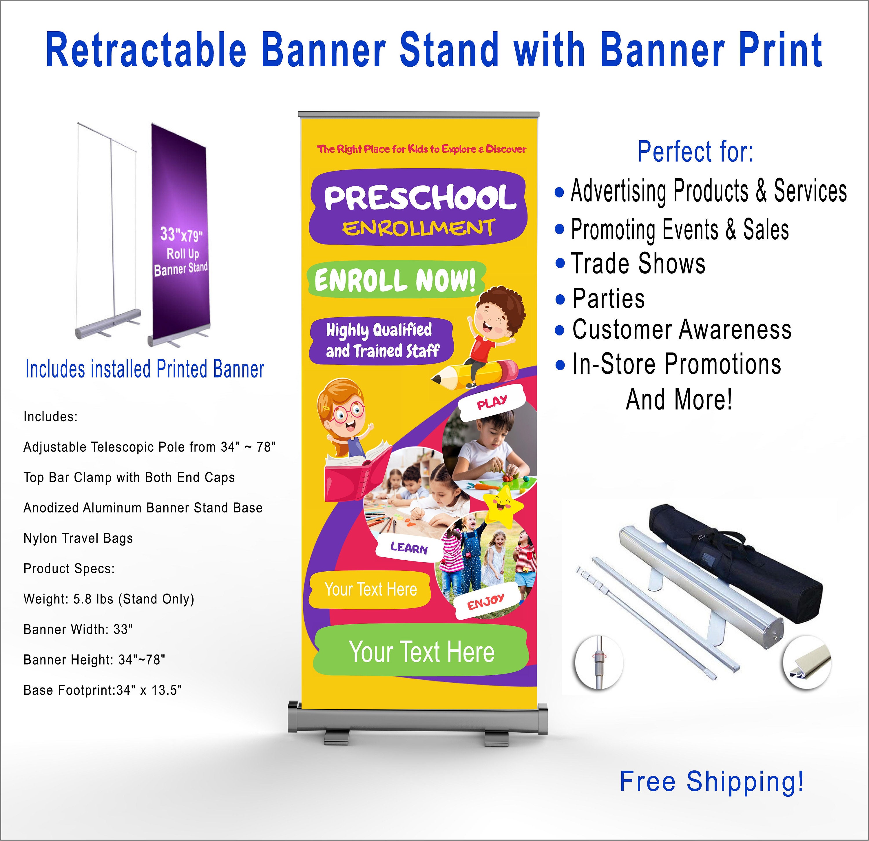 Preschool Enrollment - Retractable Banner Stand Sign With 33"x 78 ...