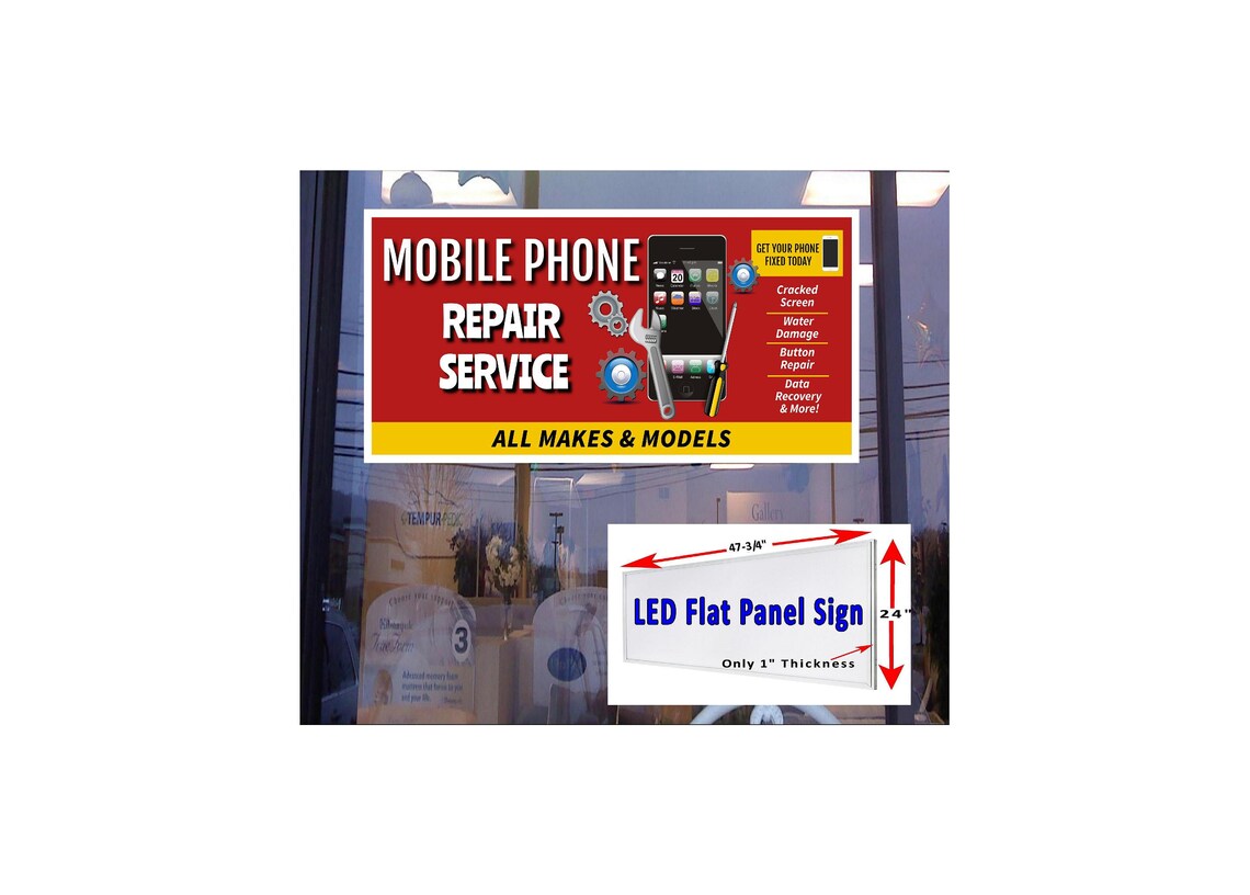 Mobile Phone Repair Service Led Flat Panel Light Box Window Sign 48"x24 ...
