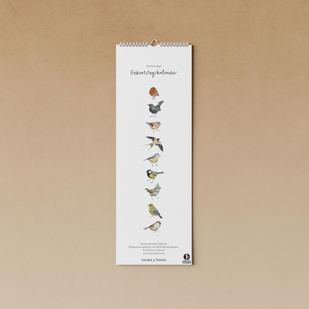 Birthday Calendar Birds With Watercolor Illustrations Printed on ...