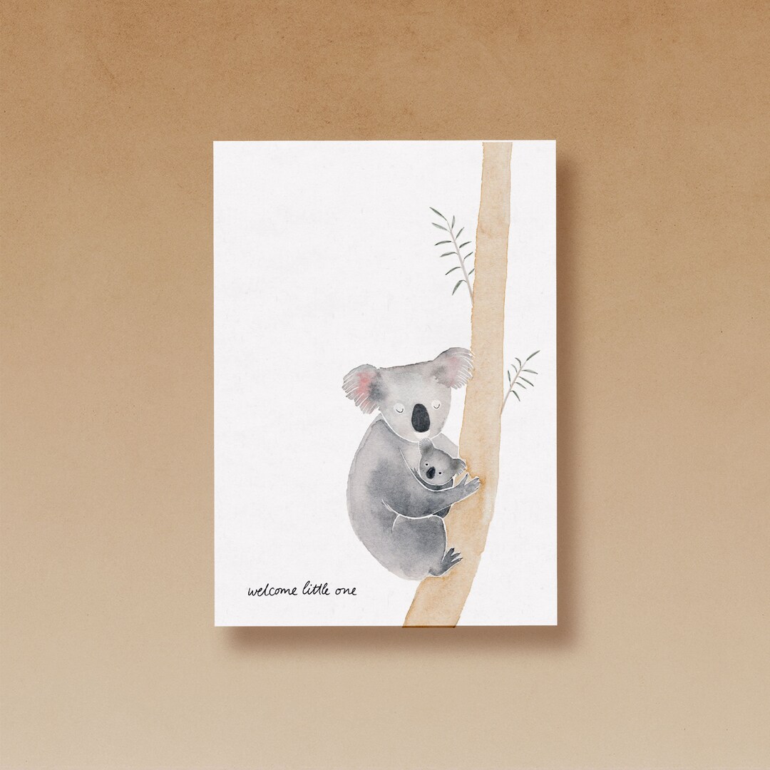 Koala With Baby Welcome Little One Birth Congratulations Card Printed ...
