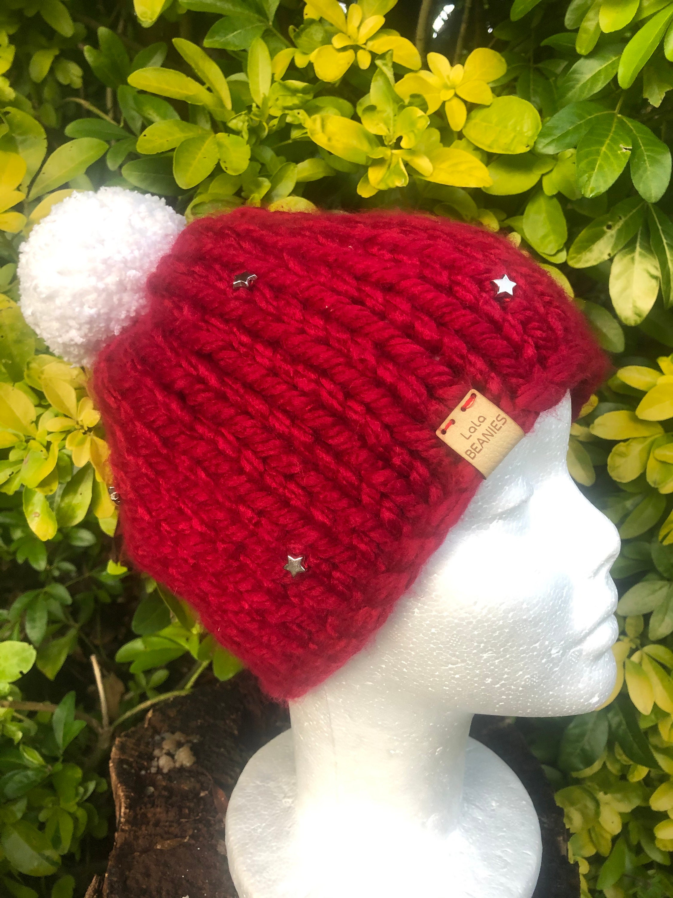 Ruby Red Beanie Hat. White Pompom. Range of Colours. Optional - Etsy
