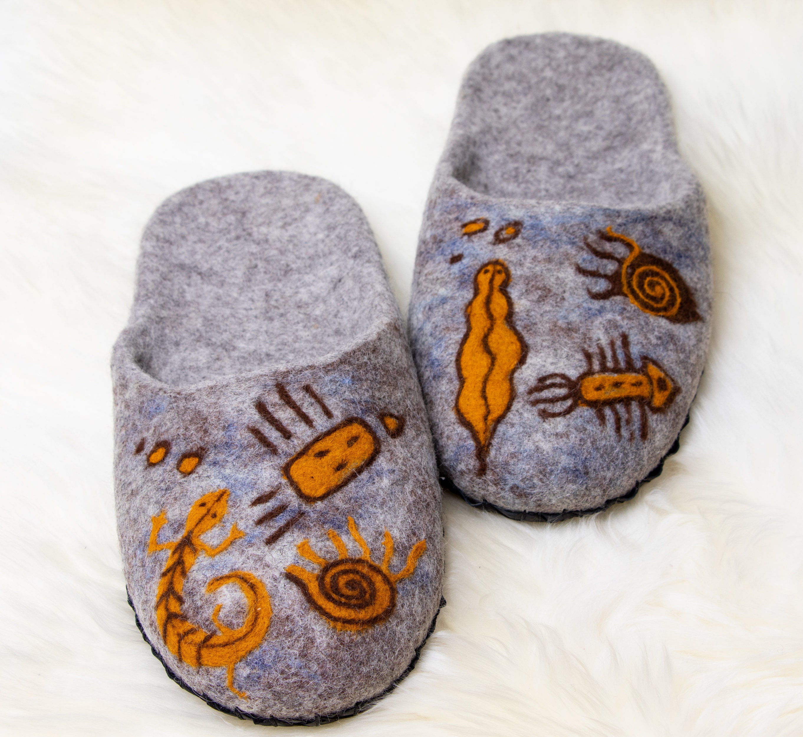 Gray felted clogs for men's made natural sheep wool Home | Etsy