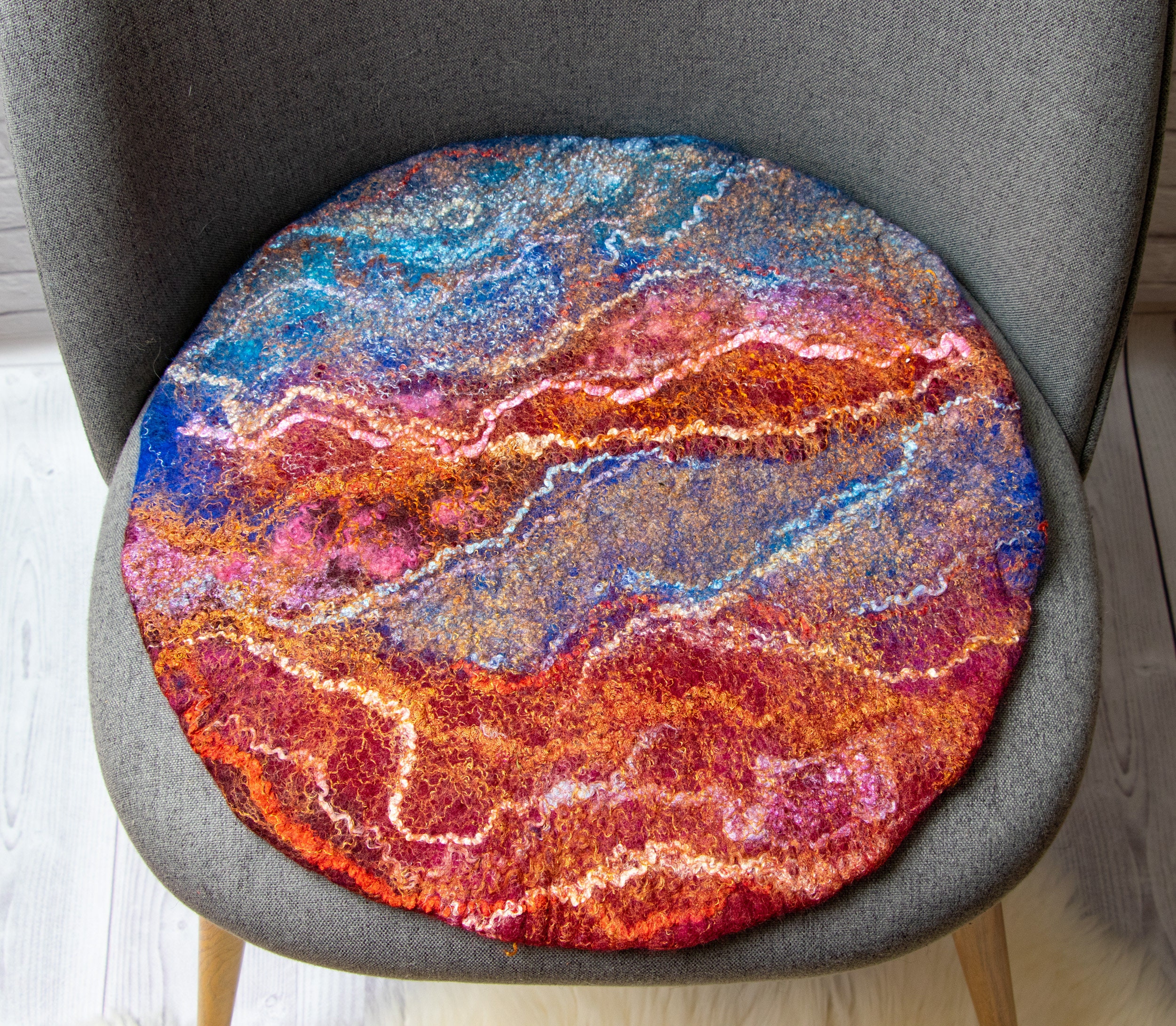 Abstract Small Round Chair Pad Natural Multi Color Handmade - Etsy