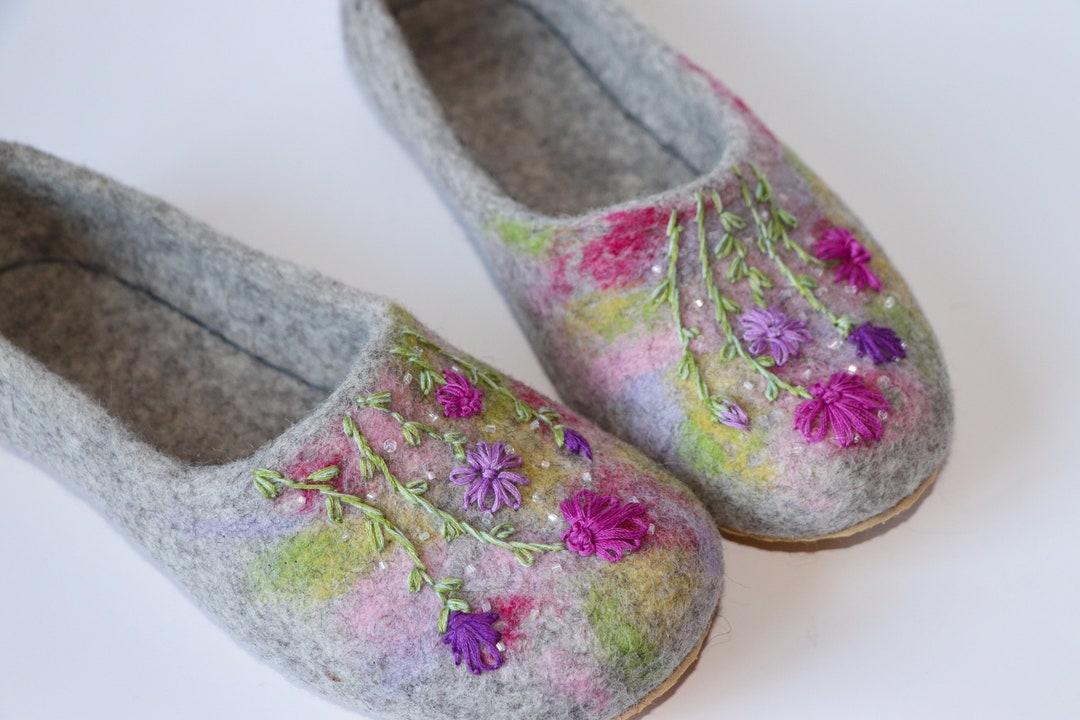 Women Felted Wool Slippers Ready to Ship Easy Slip on Slippers With ...