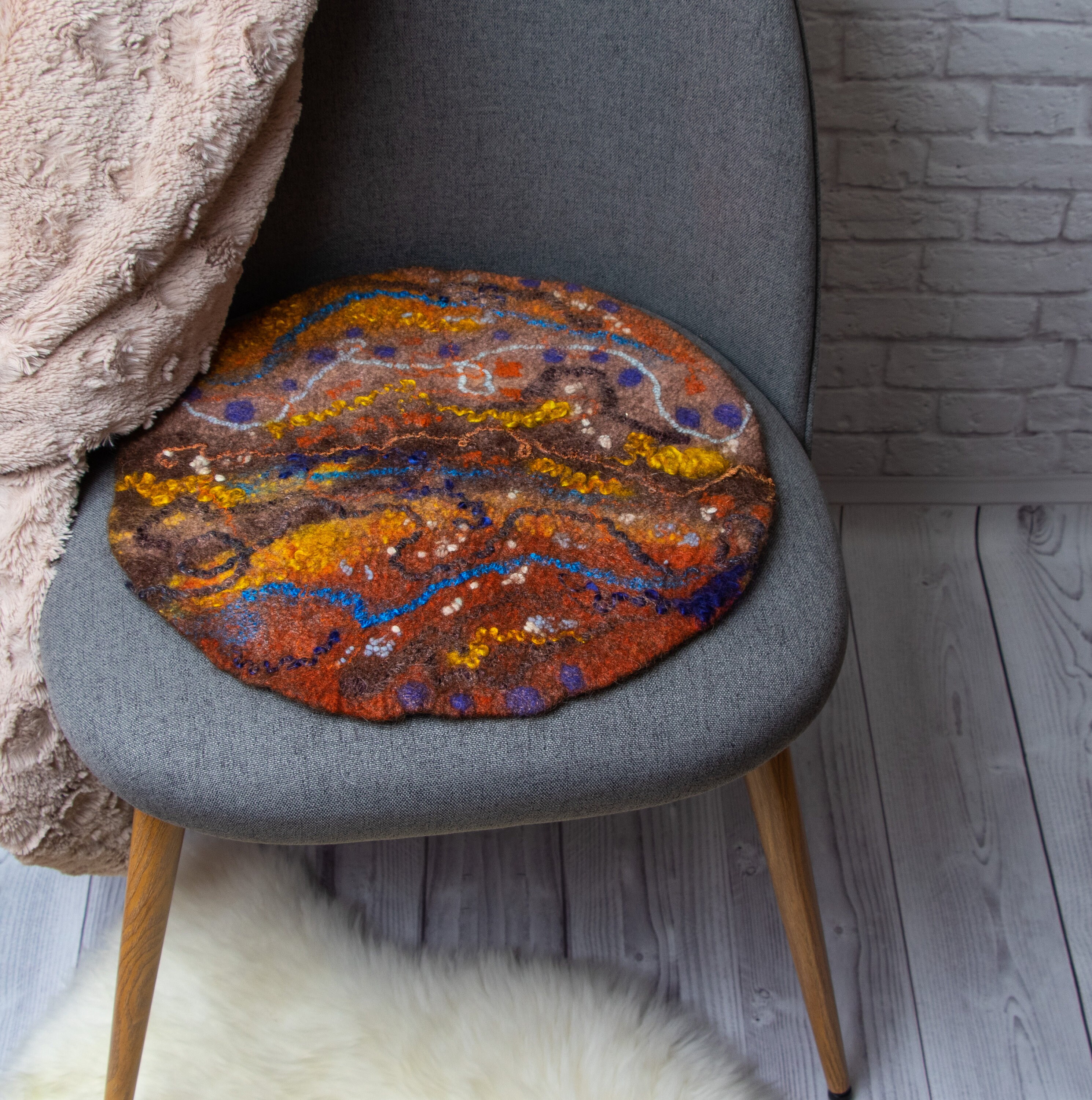 Abstract Small Round Chair Pad Natural Multi Color Handmade - Etsy