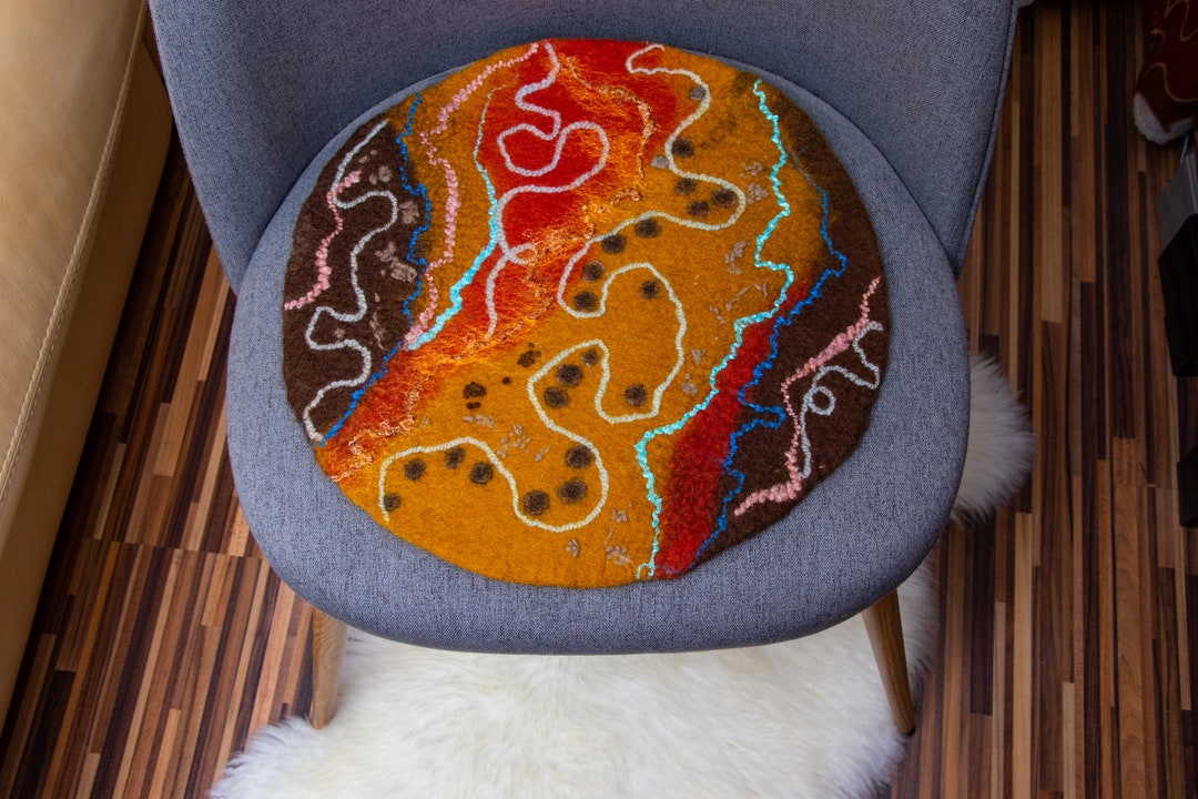 Abstract Small Round Chair Pad Natural Multi Color Handmade Chair ...