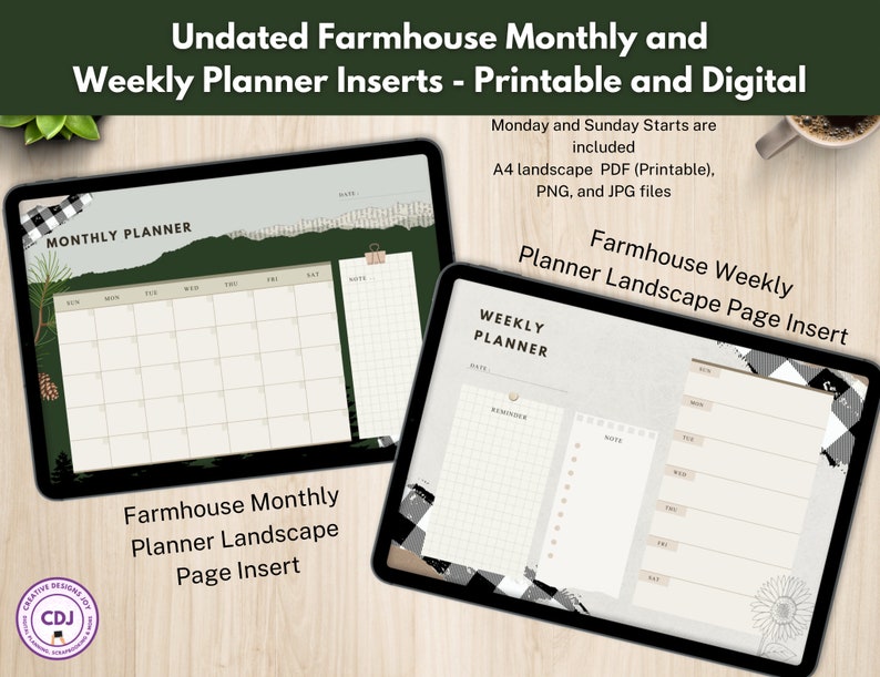 Undated Farmhouse Monthly and Weekly Landscape Planner | Etsy