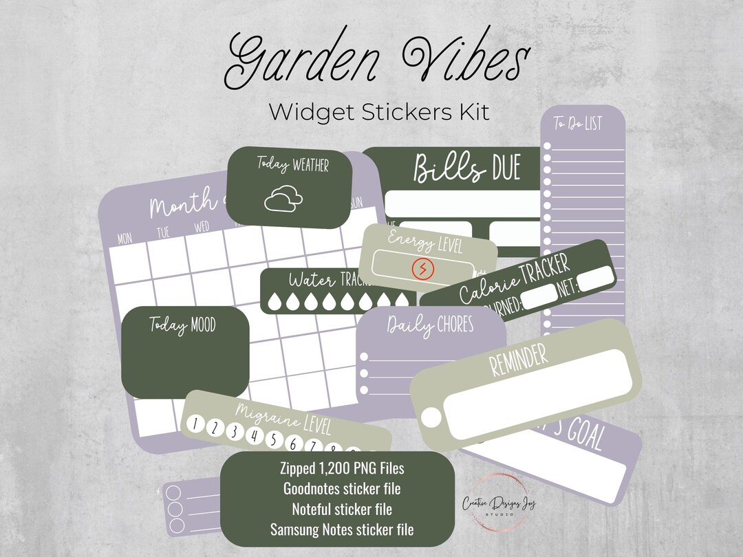 Widget Stickers Garden Vibes Digital Planner Stickers for White or Dark ...