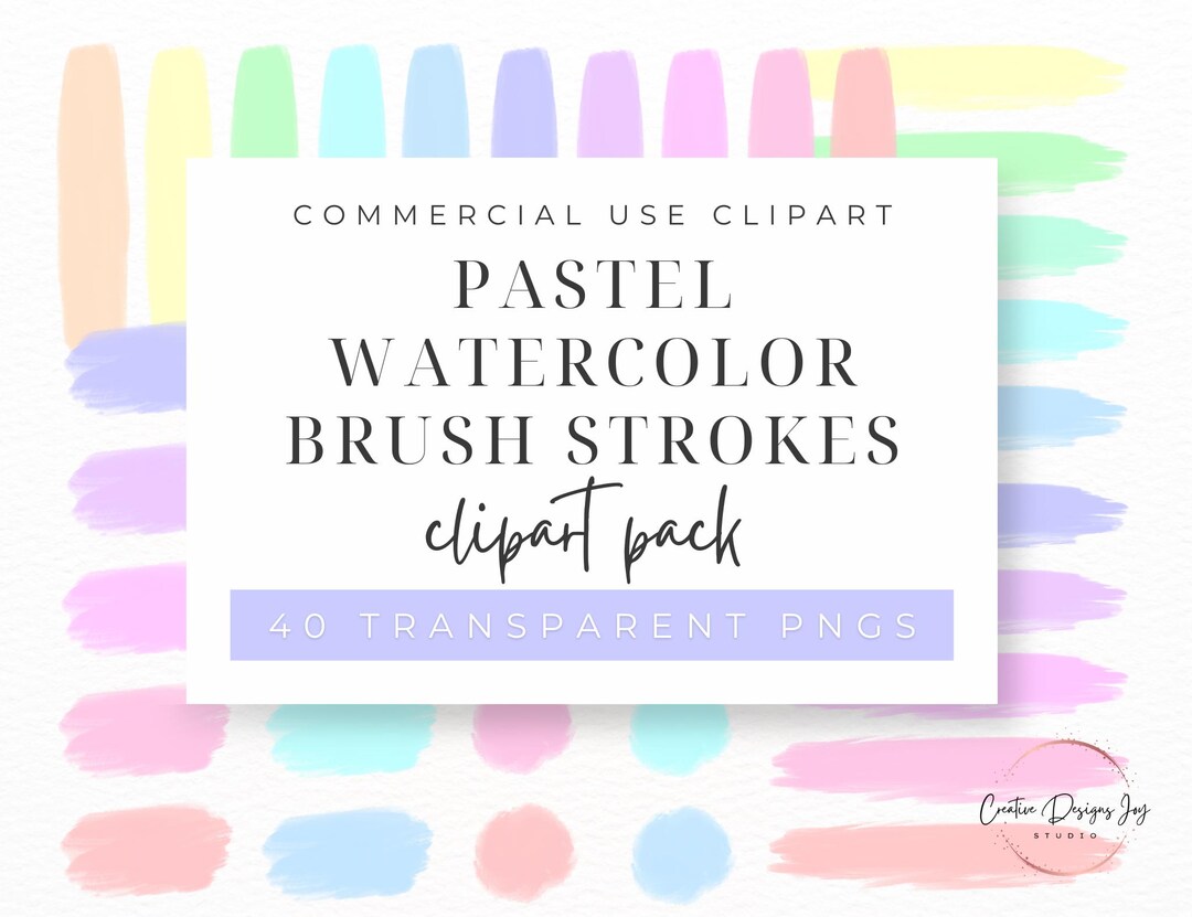 Pastel Watercolor Brush Strokes Clipart: 40 PNG Graphics (digital ...