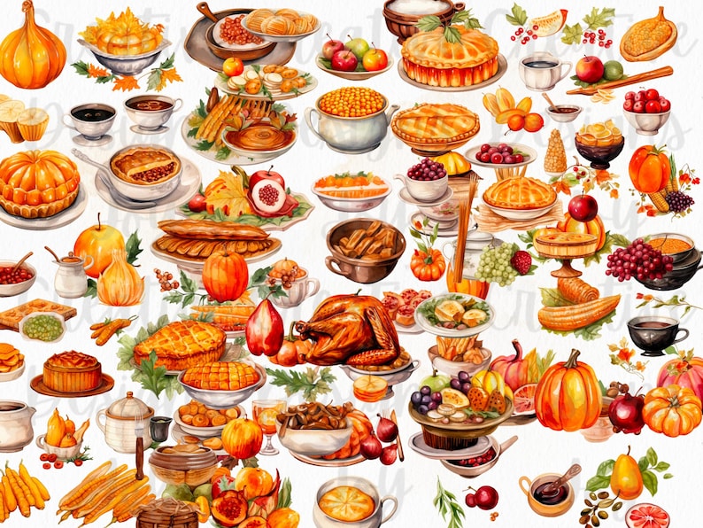 Thanksgiving Food Watercolor Clipart Bundle | Commercial Use ...