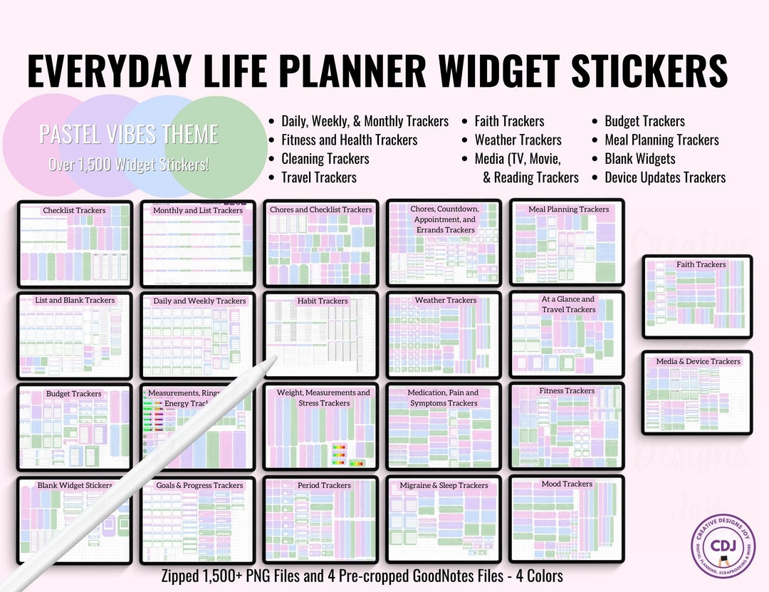 Pastel Digital Planner Stickers: 1500+ Widget Stickers (PNG & Goodnotes ...
