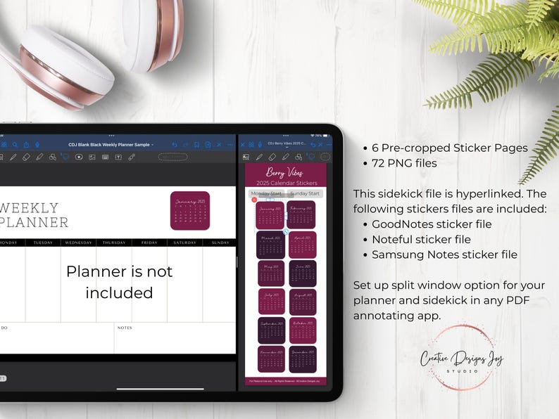 2025 Calendar Stickers, Berry Vibes, Digital Monthly Stickers, Sunday ...