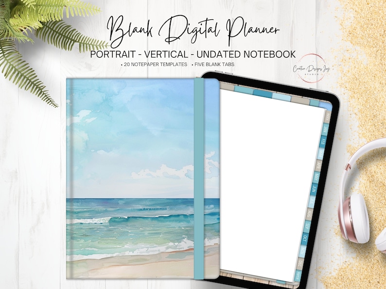 Beach Vibes Digital Planner: Blank Notebook, Paper Templates (instant ...
