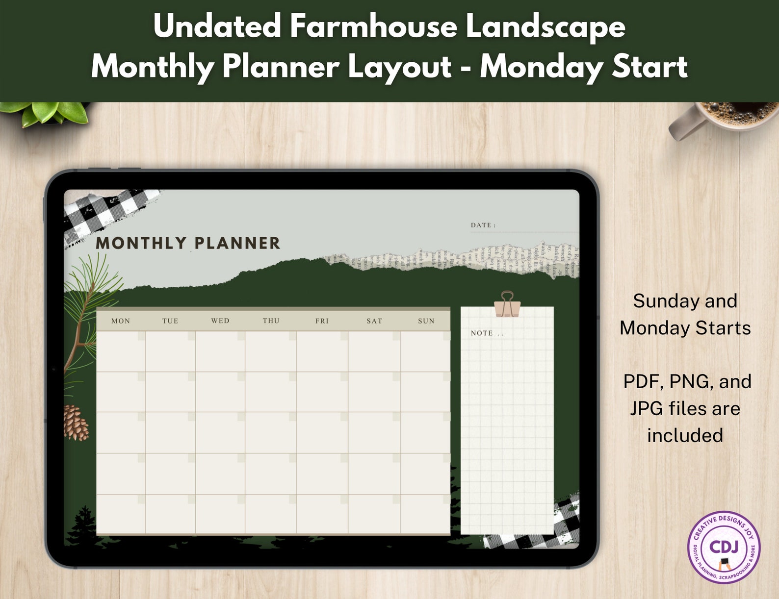 Undated Farmhouse Monthly and Weekly Landscape Planner | Etsy