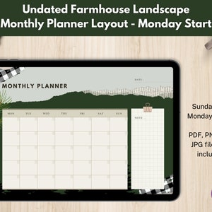 Undated Farmhouse Monthly and Weekly Landscape Planner | Etsy