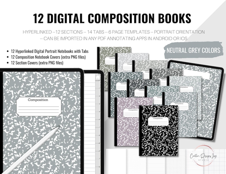 36 Digital Composition Notebooks Bundle: Hyperlinked Portrait (PDF) - Etsy