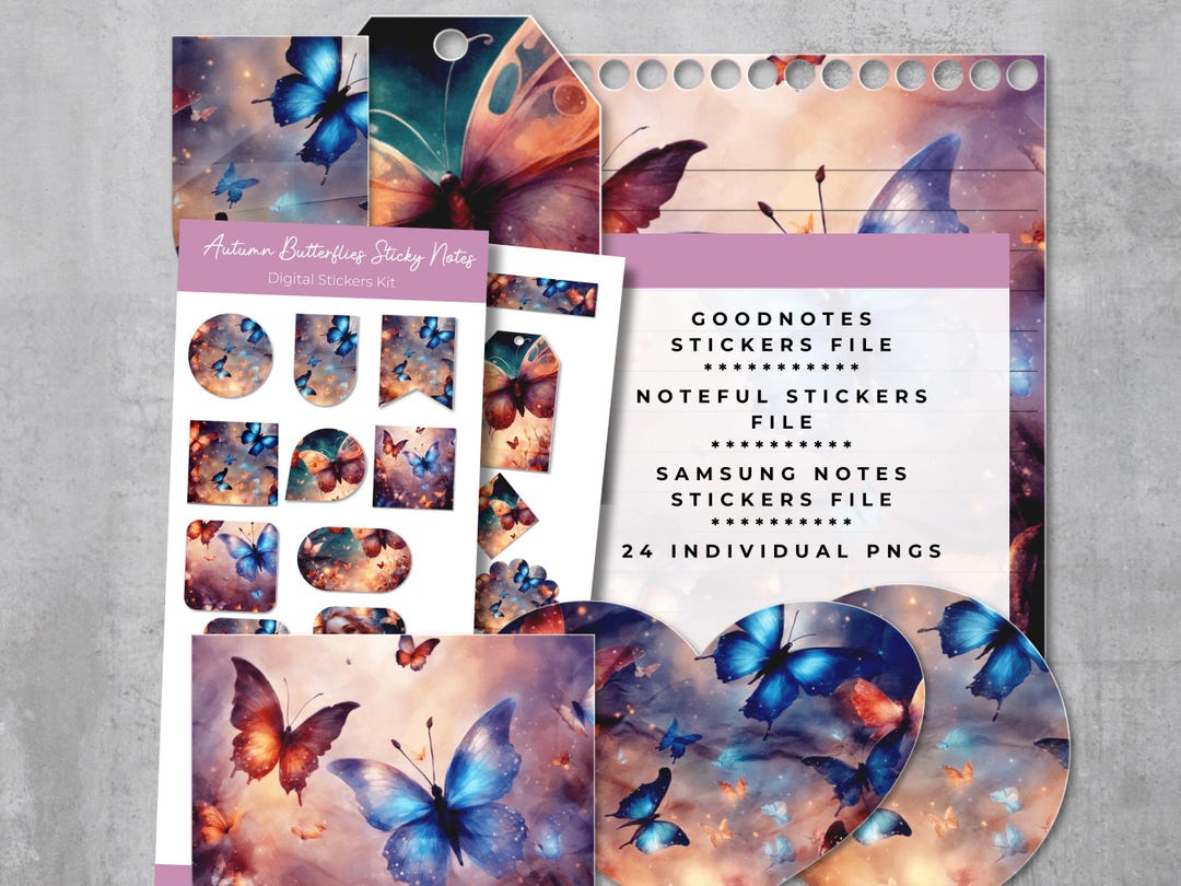 Autumn Butterflies Sticky Notes Digital Realistic Stickers, Goodnotes ...