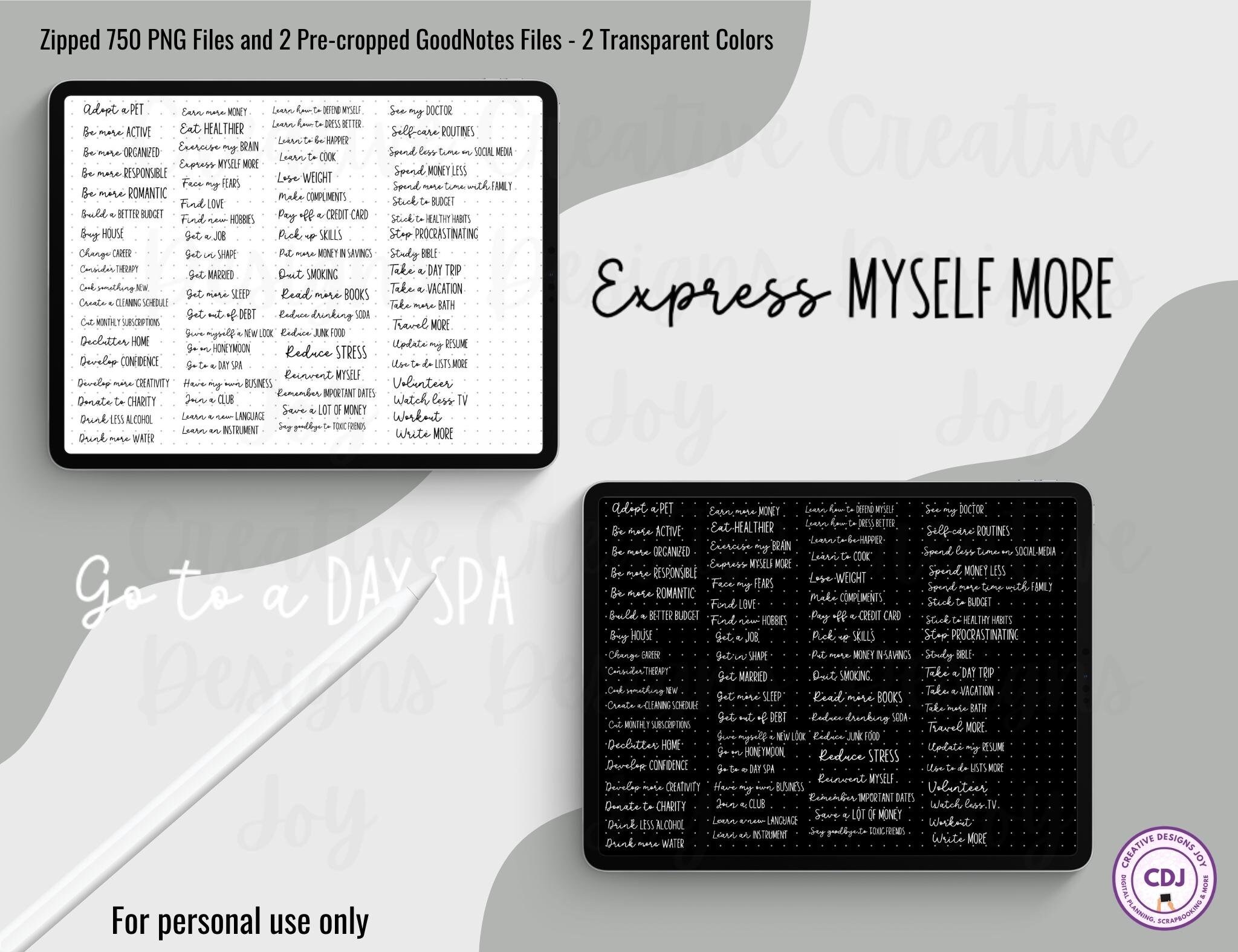 Doodle Vision Board Stickers: Black & White Digital Stamps (PNG ...