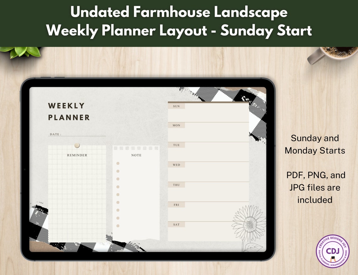 Undated Farmhouse Monthly and Weekly Landscape Planner | Etsy