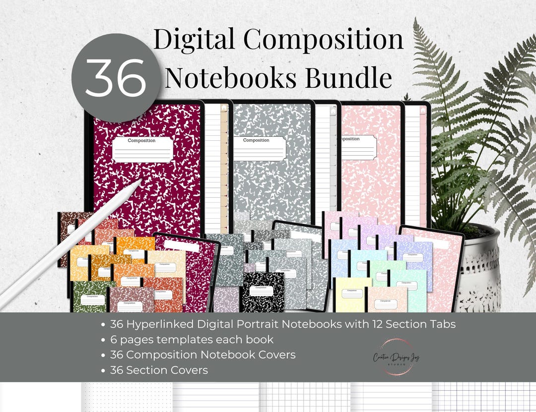 36 Digital Composition Notebooks Bundle: Hyperlinked Portrait (PDF) - Etsy
