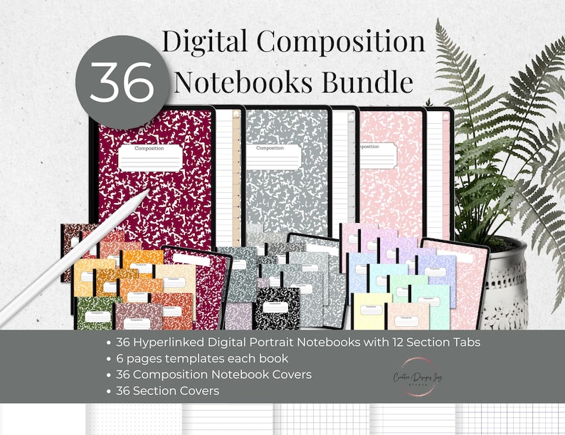 36 Digital Composition Notebooks Bundle: Hyperlinked Portrait (PDF) - Etsy