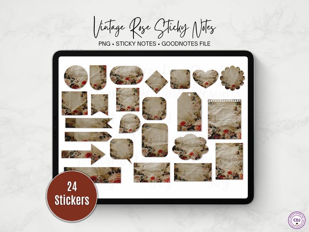 Realistic Digital Sticky Notes Clipart, Vintage Rose - Etsy