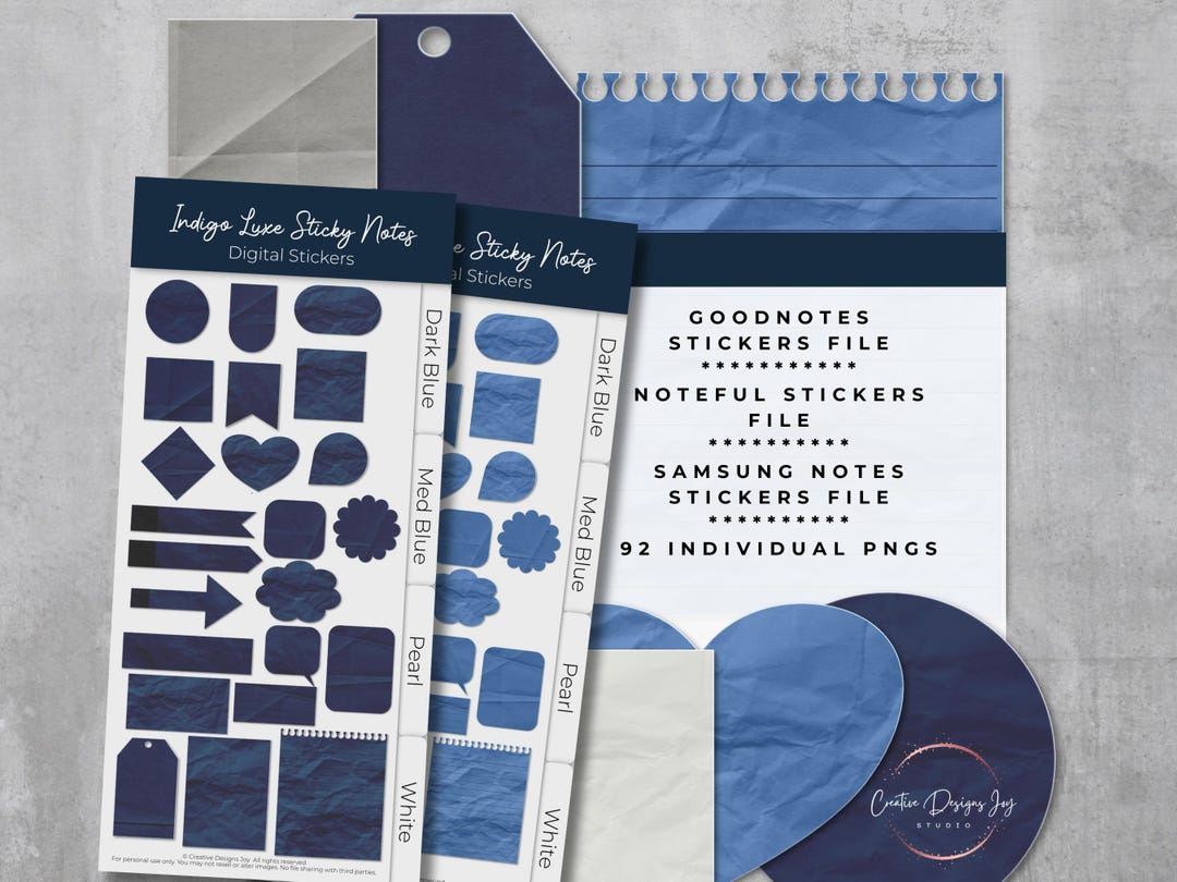 Indigo Blue Sticky Notes Clipart: Digital Planner Stickers (PNG) - Etsy