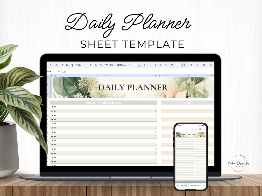 Daily Planner Google Sheet Template | Floral Header | Neutral White ...