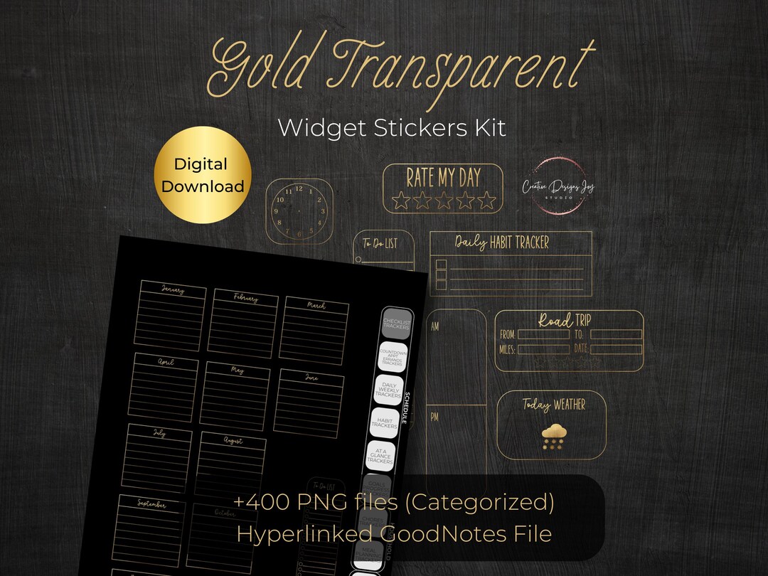 Gold Planner Stickers: Transparent Digital Widgets (PNG, Goodnotes) - Etsy