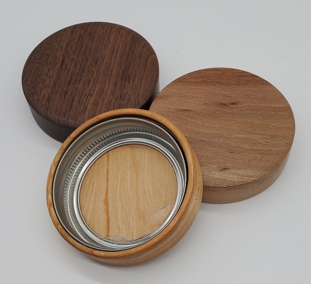Wooden Mason Jar Lid With Threaded Insert, 3 Woods Available, Display ...