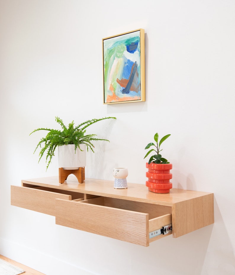 Modern Oak Floating 2 Drawer Desk / Console Table / Entry Table - Etsy