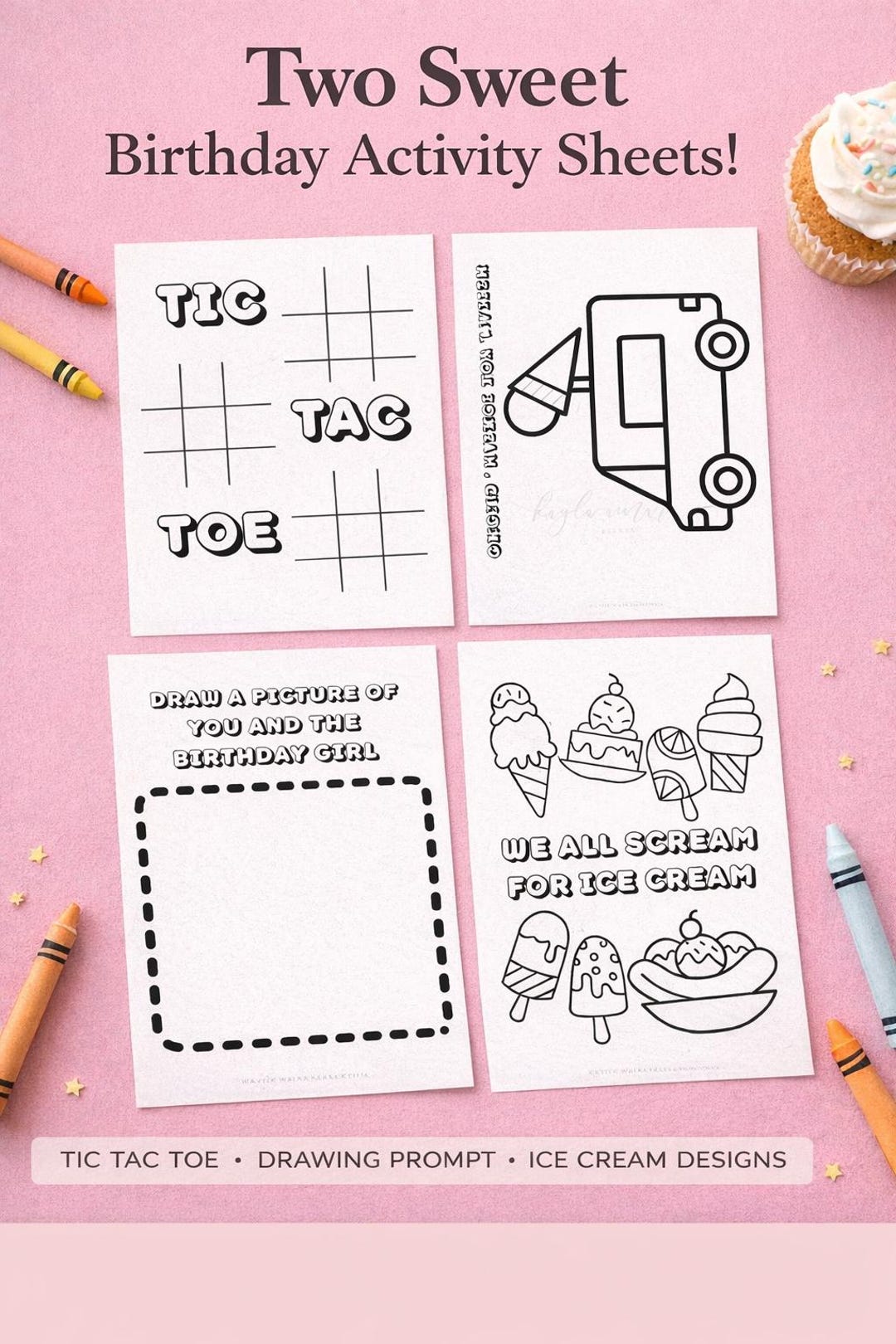 Two Sweet Birthday Ice Cream Coloring Page | Personalized Party ...