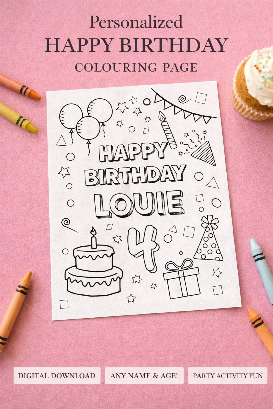 Personalized Birthday Coloring Page | Custom Kids Party Activity ...