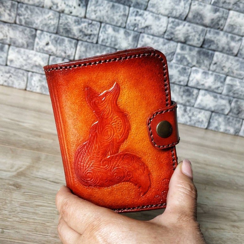 Hand Tooled Red Fox Womens Leather Wallet Leather Zipper | Etsy