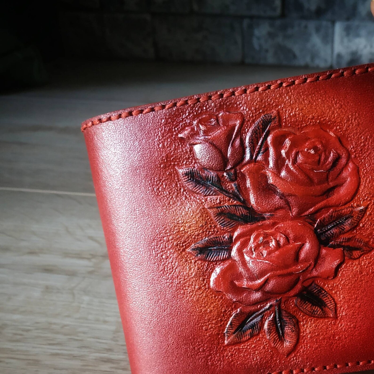 RED ROSE WALLET Hand-stitched Purse Bifold Women Wallet | Etsy