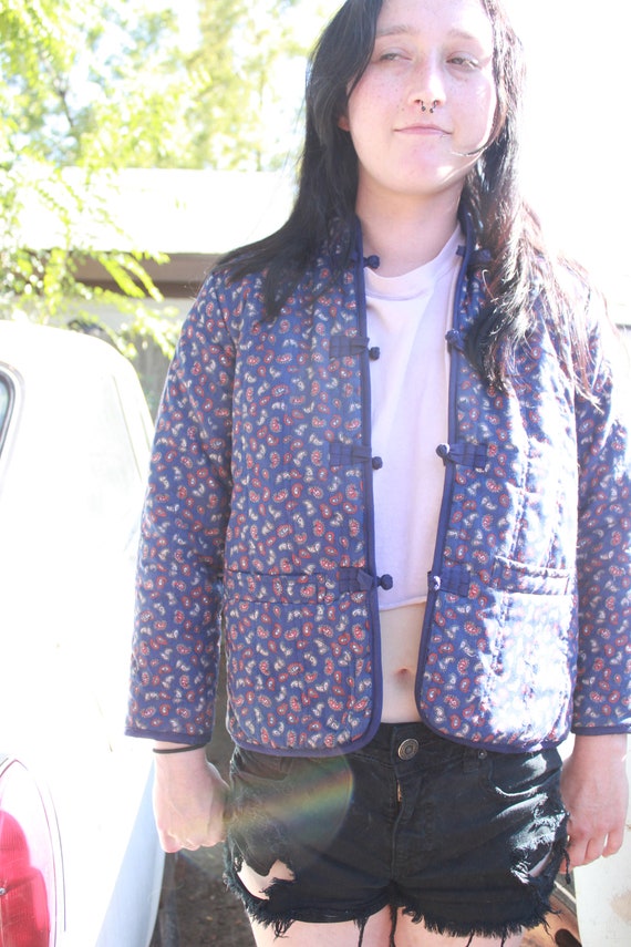 Reversible Blue and Paisley Quilted Jacket with knot … - Gem