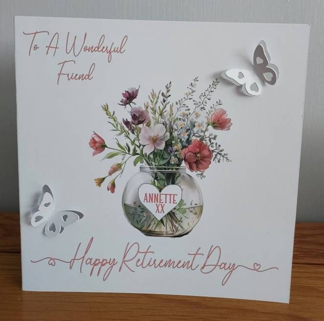 Handmade Personalised Retirement Card, Vase of Flowers - Etsy