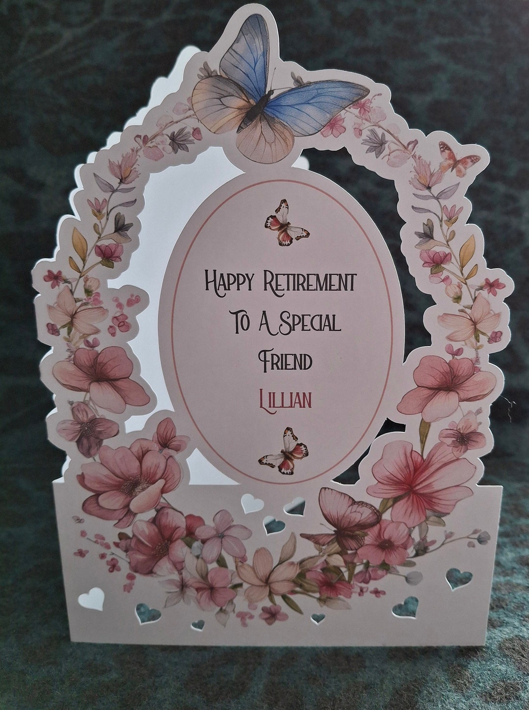 Handmade Personalised Retirement Card, Papercut, Butterflies & Flowers ...