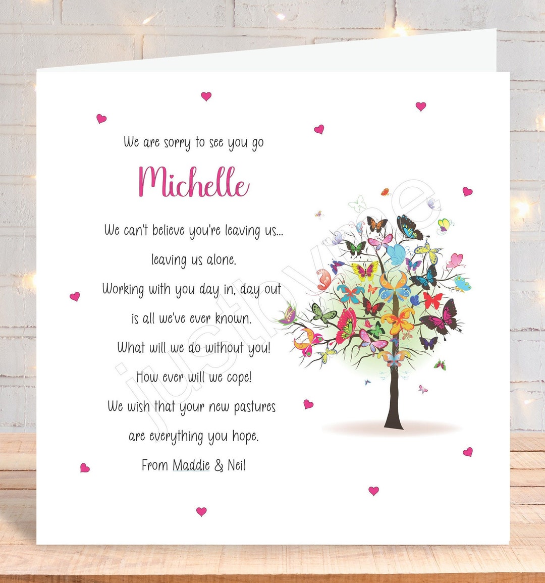 Handmade Personalised Leaving Card, Butterfly Tree With Poem - Etsy UK