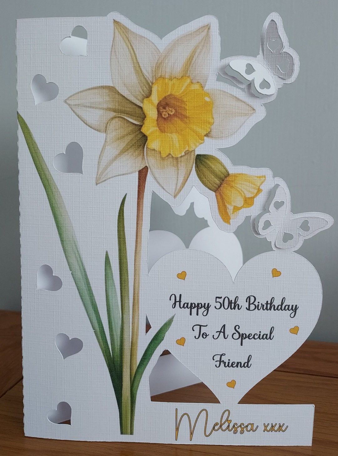 Handmade Personalised Birthday Card ,daffodils With 3d Butterflies - Etsy
