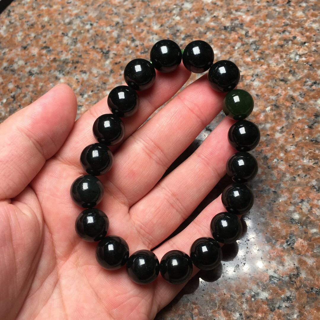 12mm - Nephrite Natural - Black Jade - Jade Bracele - Bead - 51g 015 - Etsy